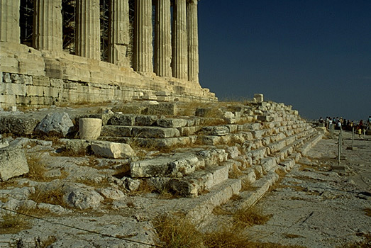 Steps and monument bases at the west end of the Parthenon. - ACROPOLIS ...