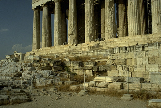 Steps and monument bases at the west end of the Parthenon. - ACROPOLIS ...